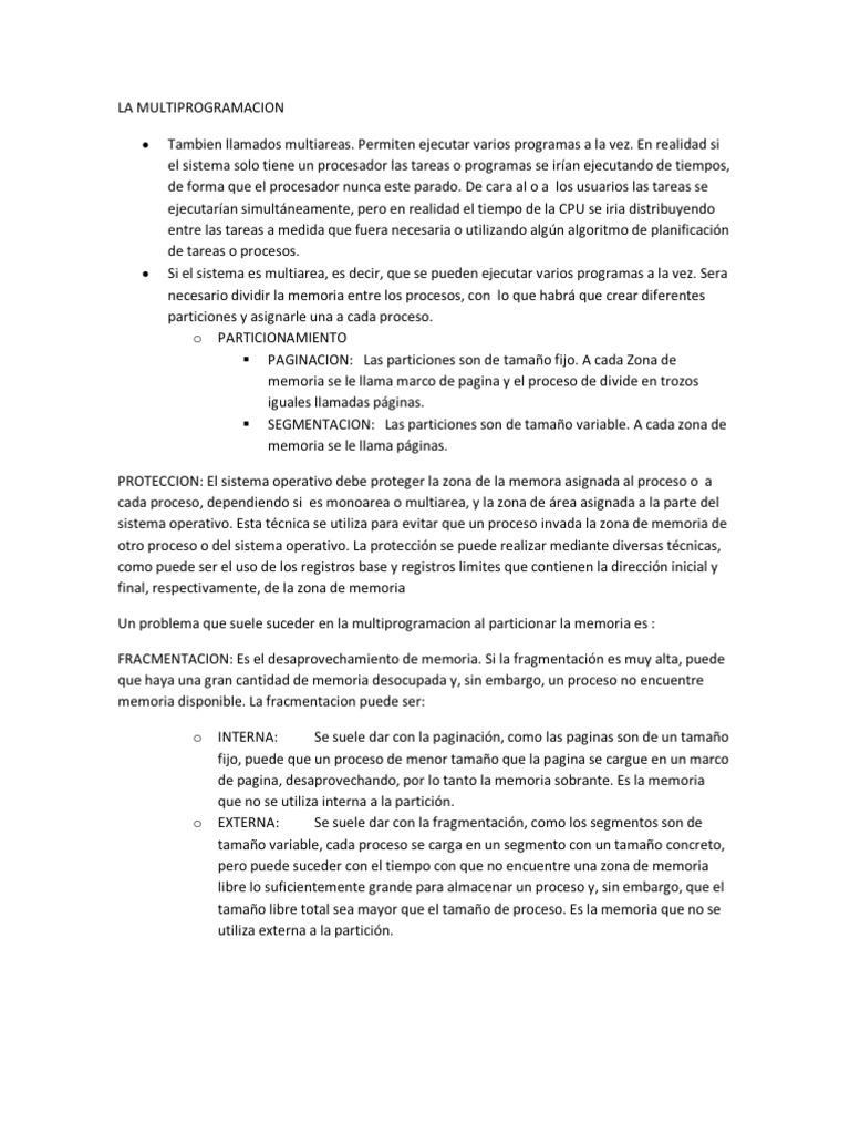 La Multiprogramacion | PDF | Proceso (Computación) | Almacenamiento de ...