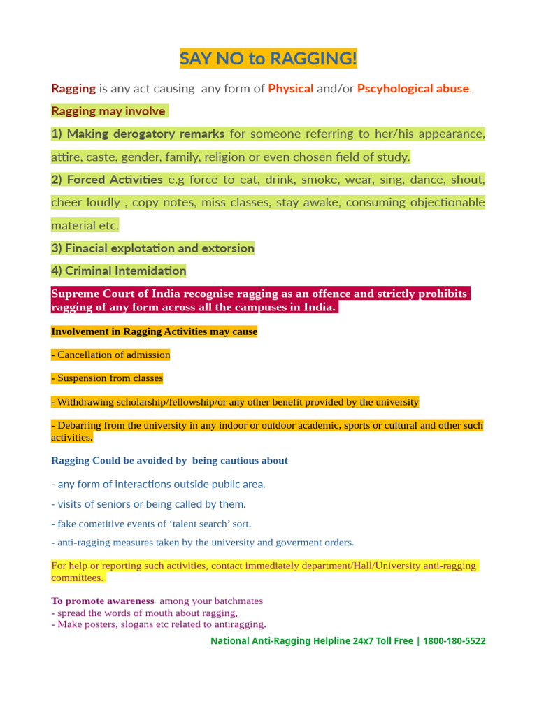 Anti-Ragging Guide for Students | PDF