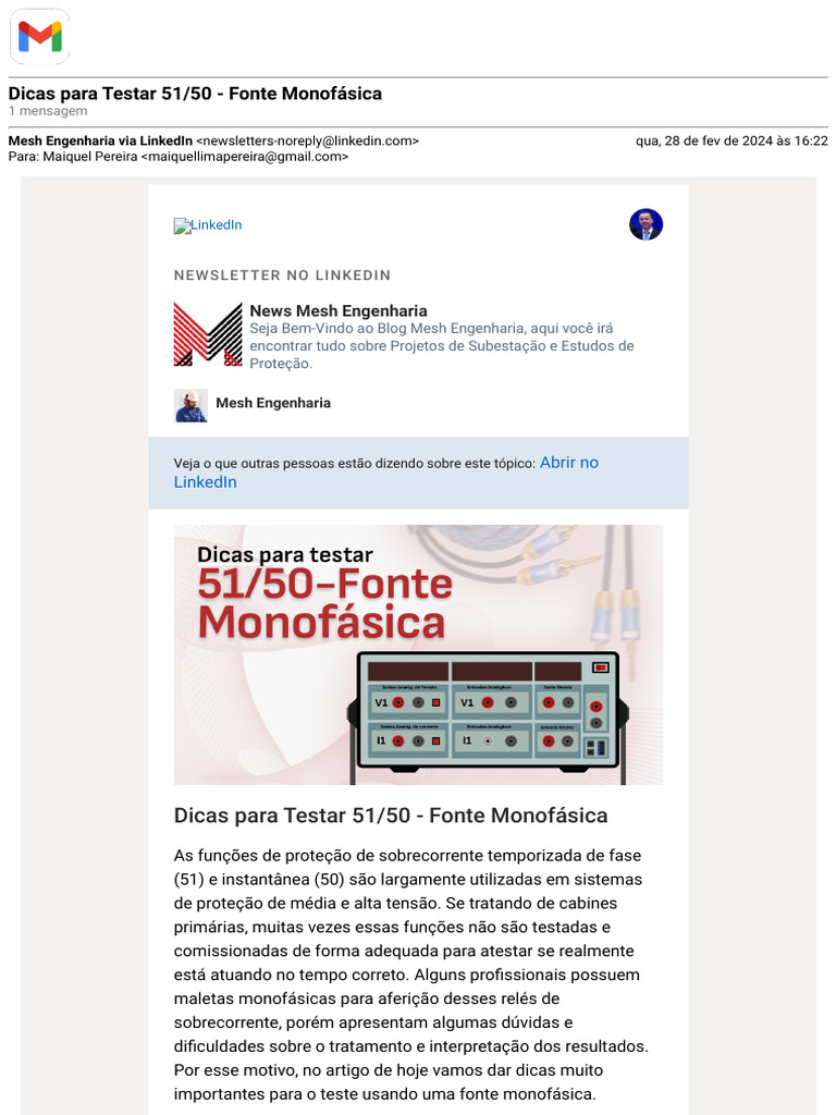 Teste de Fonte Monofásica 51/50 | PDF | Curva | Tempo