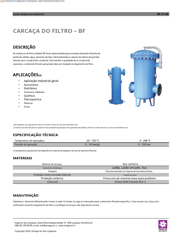 Data Sheet - Filtro BF | PDF | Materiais