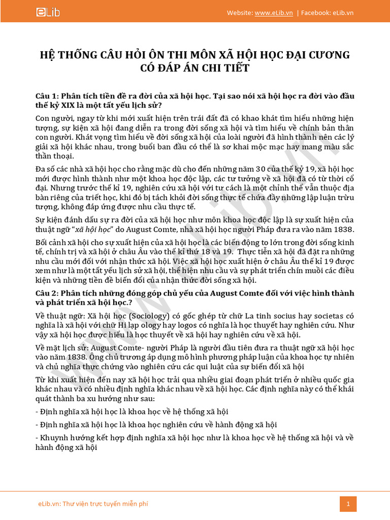 He Thong Cau Hoi On Thi Mon Xa Hoi Hoc Dai Cuong658 | PDF