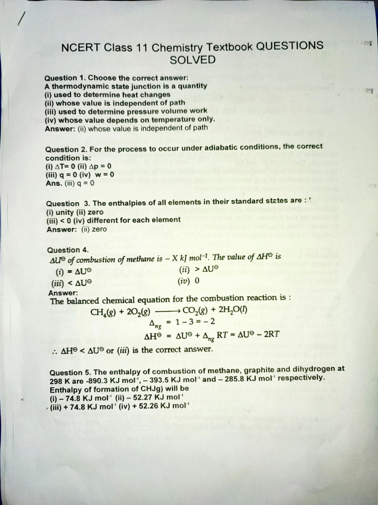 Chemistry Thermodynamics NCERT SOLUTIONS | PDF