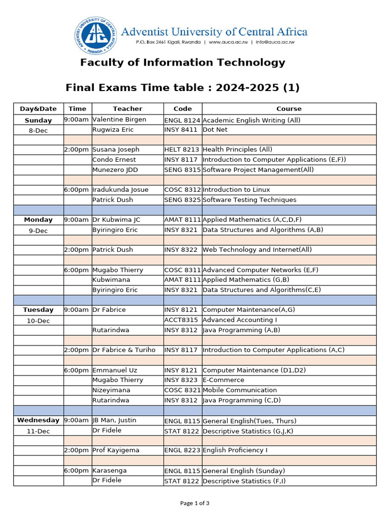 It Final Exams Timetable 2024-2025(1) | PDF | Computing | Information Technology