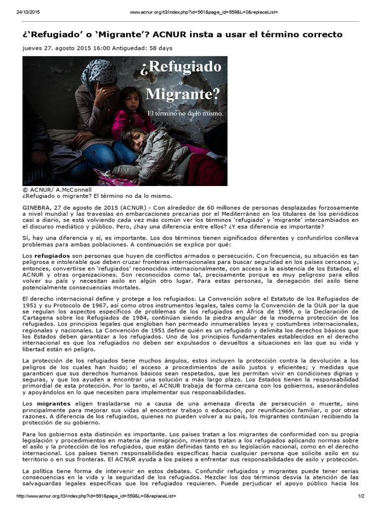 Refugiado o Migrante. Noticia de ACNUR (Adrian Edwars) | PDF | Refugiado | Alto Comisionado de ...