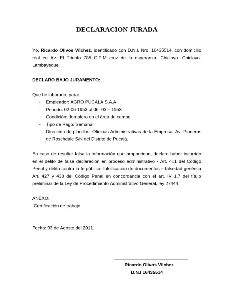 Declaracion Jurada Onp | PDF