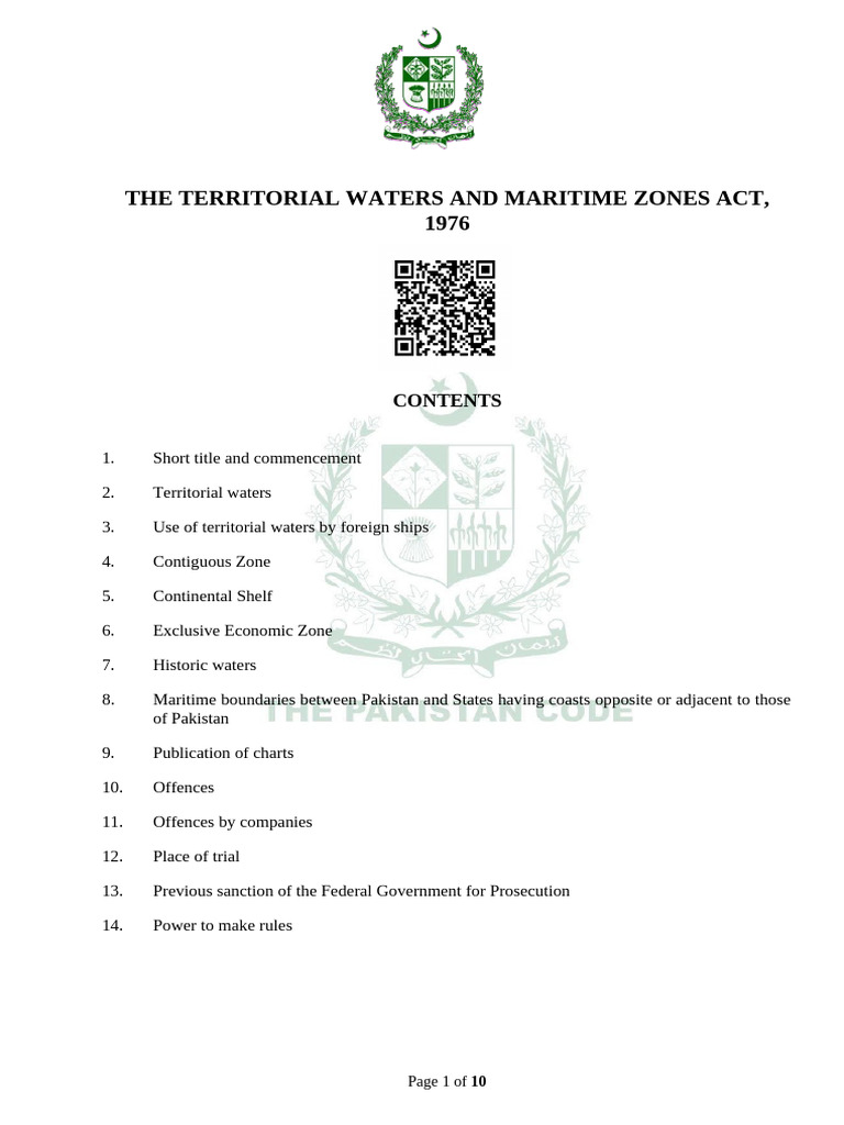 Pakistan Maritime Zones Act Overview | PDF | Territorial Waters ...