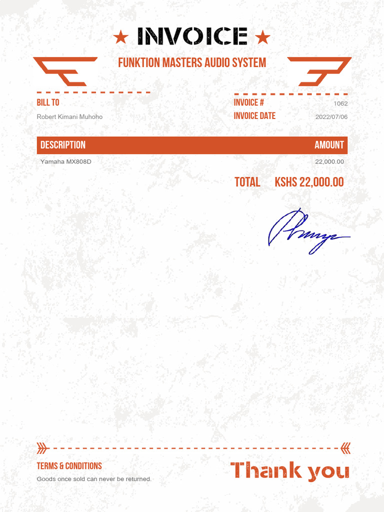 Invoice for Yamaha MX808D Purchase | PDF