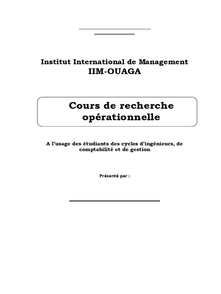 Cours de Ro 2014 2015 Iim Ouaga | PDF | Optimisation linéaire | Optimisation mathématique