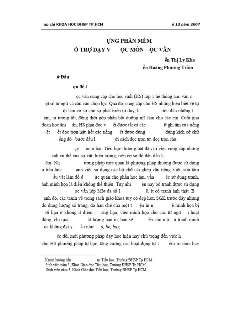Xay Dung Phan Mem Ho Tro Day Va Hoc Van Tieu Hoc | PDF