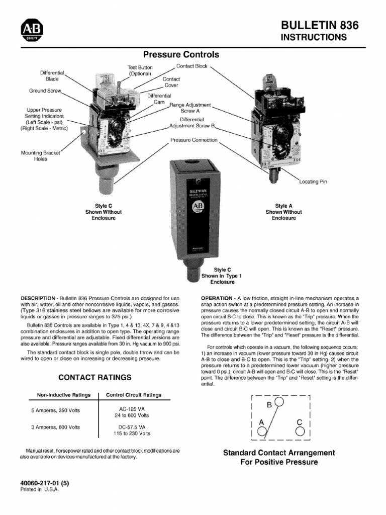 836 - Pressure Switch Manual | PDF