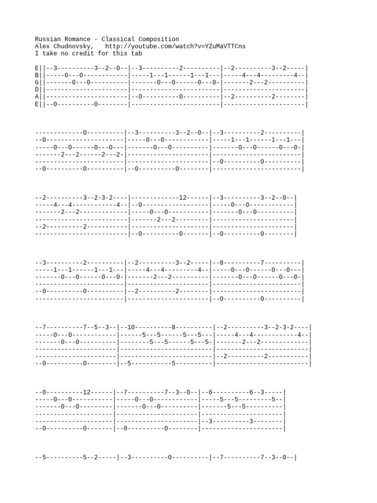 Russian Guitar Tabs for Romance | PDF
