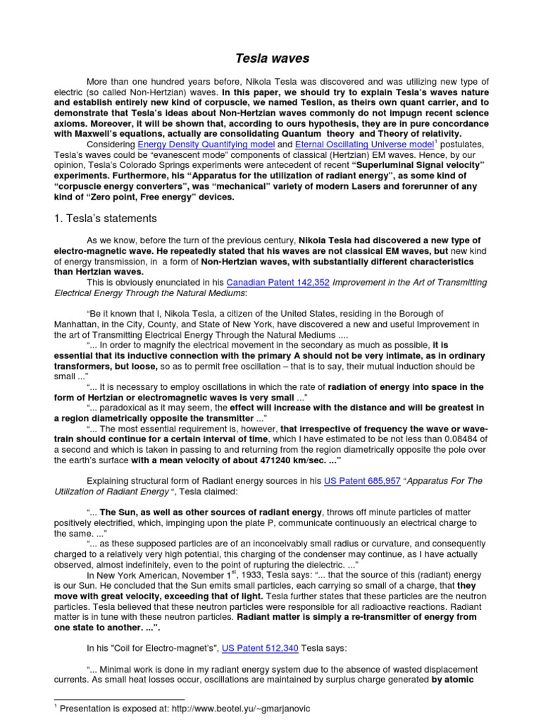 Tesla Waves | PDF | Electromagnetic Radiation | Waves