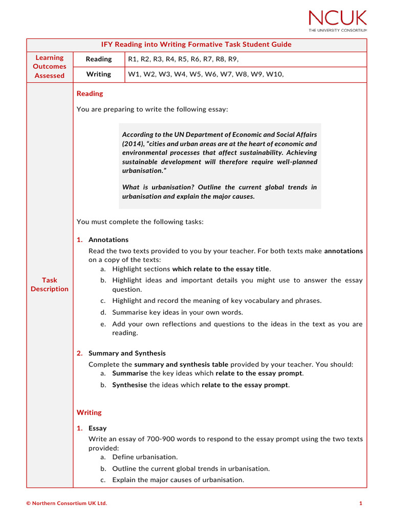 IFY EAP Reading-Into-Writing Student Guide | PDF | Essays | Written Communication
