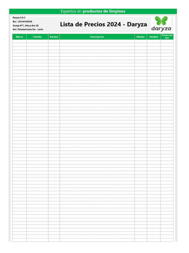 Lista de Precios 2024 - Daryza | PDF | Blanqueador | Sustancias químicas