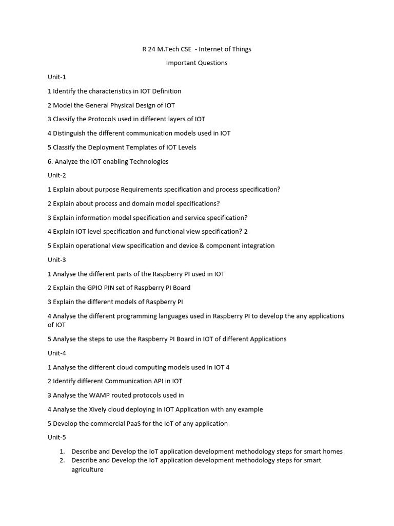 R 24 M.Tech IOT IMP Questions | PDF