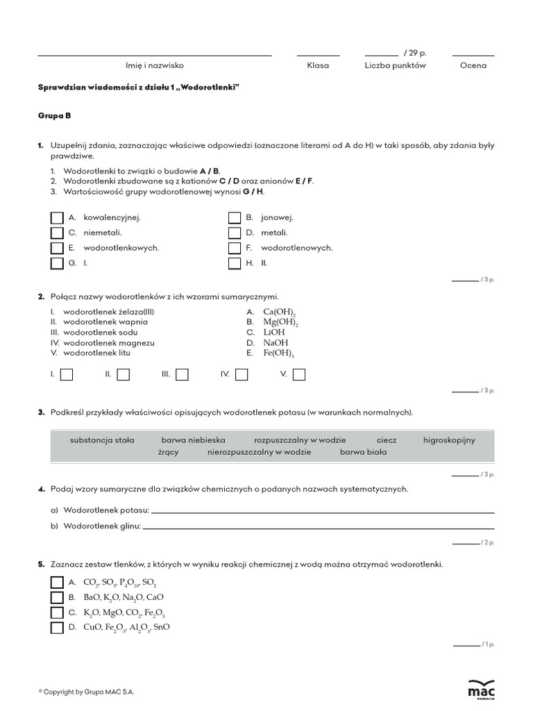 Chemia MAC 8 - 1 - Wodorotlenki - 2 | PDF