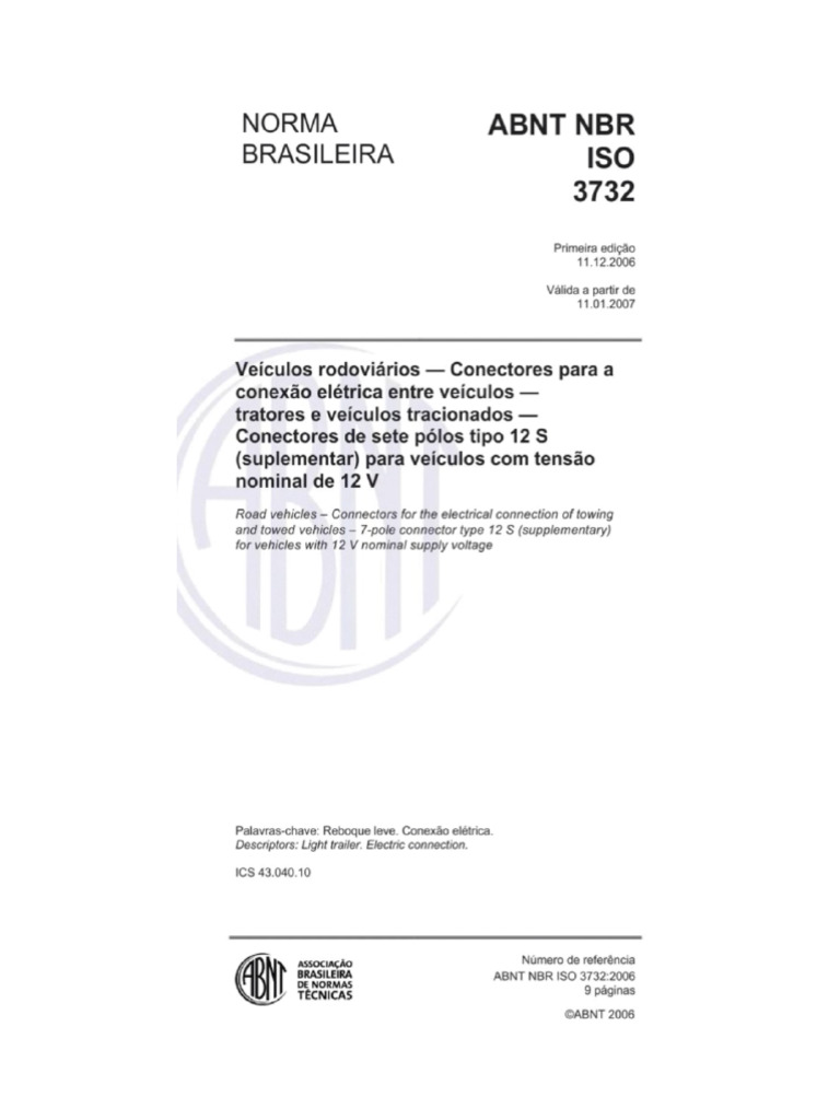 Iso 3732 - 2007 - Veiculos Rodoviarios Conectores | PDF