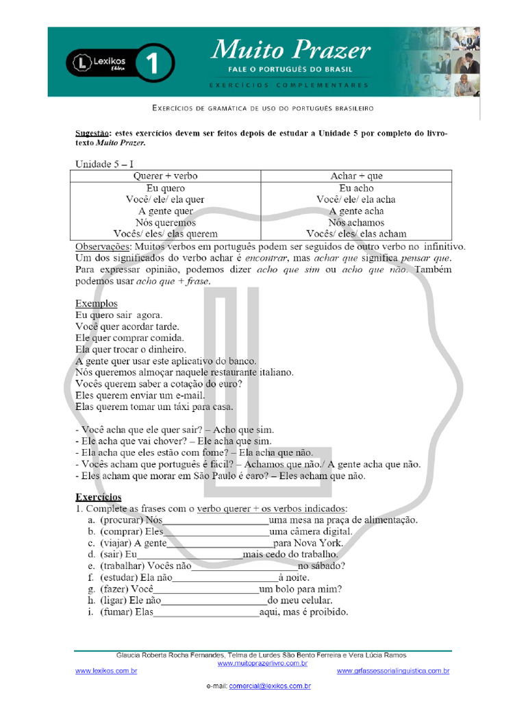 Exercícios para Download Gratuito - Gramatica+Unidade+5+Nova | PDF