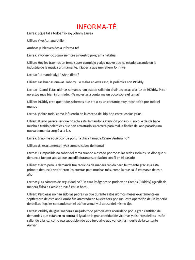 Avance Guión | PDF | Beyoncé | Justin Bieber