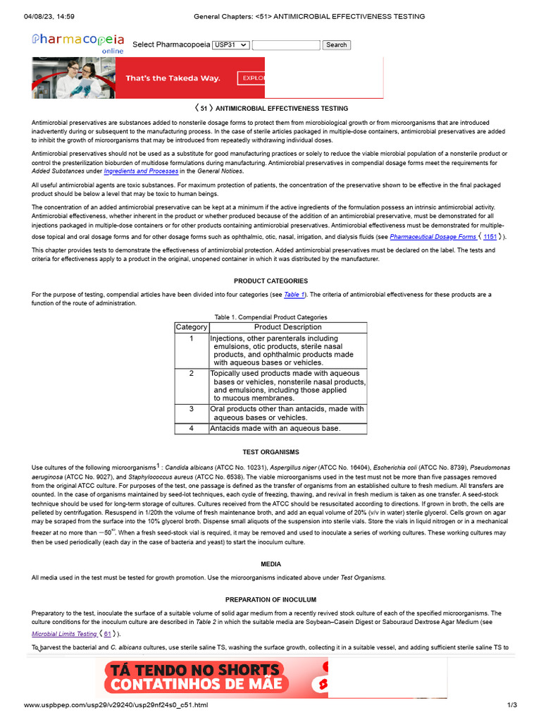 Antimicrobial Effectiveness Testing Guide | PDF | Antimicrobial ...