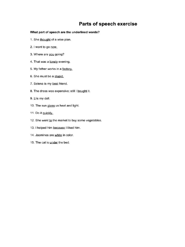 PARTS OF SPEECH WORKSHEET | PDF