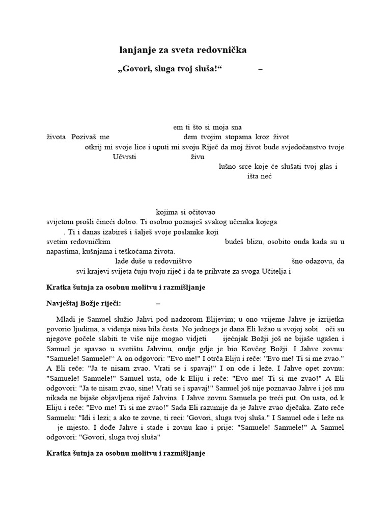 Klanjanje za sveta redovnička zvanja | PDF