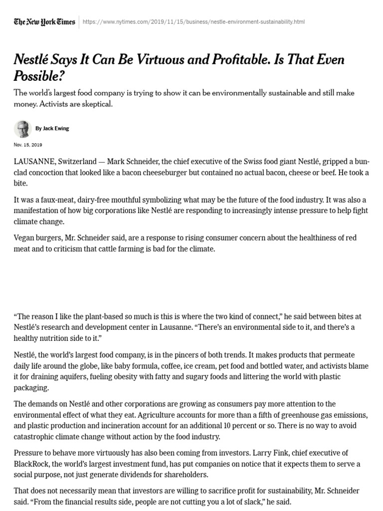 Nestlé's Sustainable Profit Strategy | PDF | Nestlé | Meat