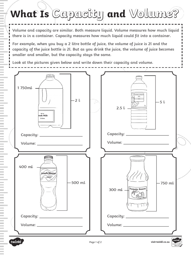 Grade 6 - What Is Capacity and Volume - Worksheet | PDF | Litre | Volume