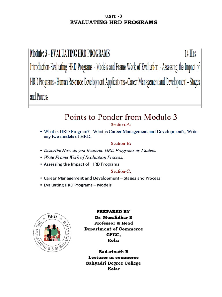 Unit 3 Evaluating The HRD Programs | PDF | Goal | Evaluation