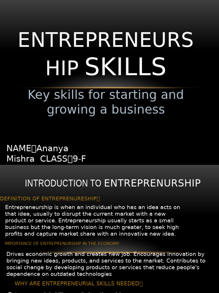 Entrepreneurship Skills | PDF | Entrepreneurship | Business Economics