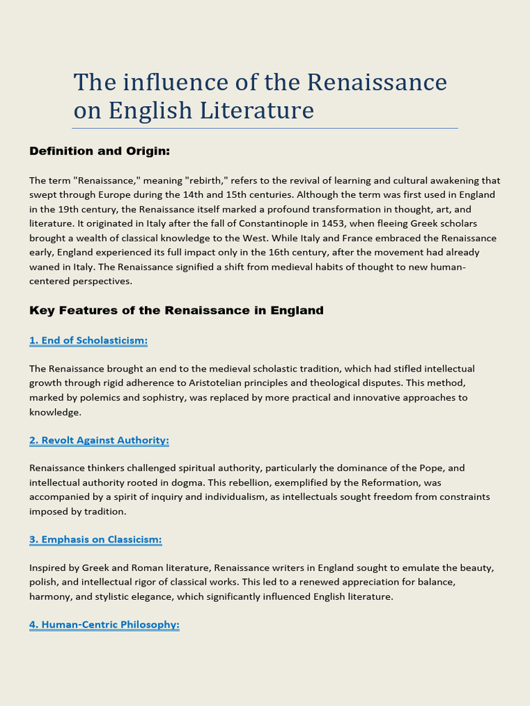 Renaissance's Impact on English Literature | PDF | Renaissance