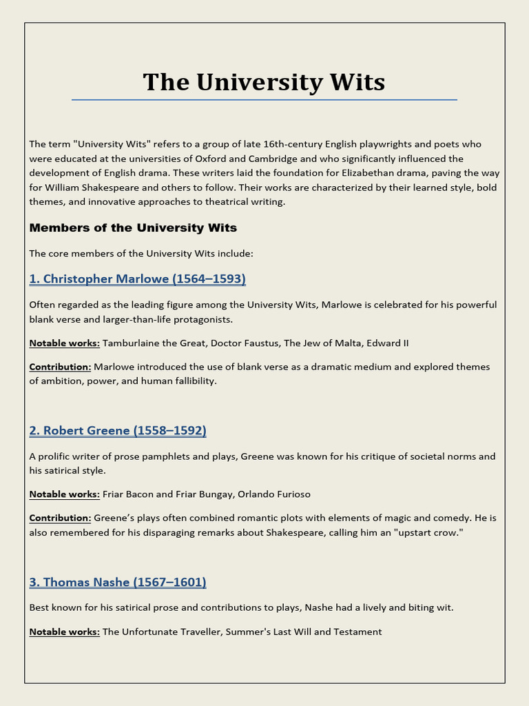 The University Wits | PDF | English Drama