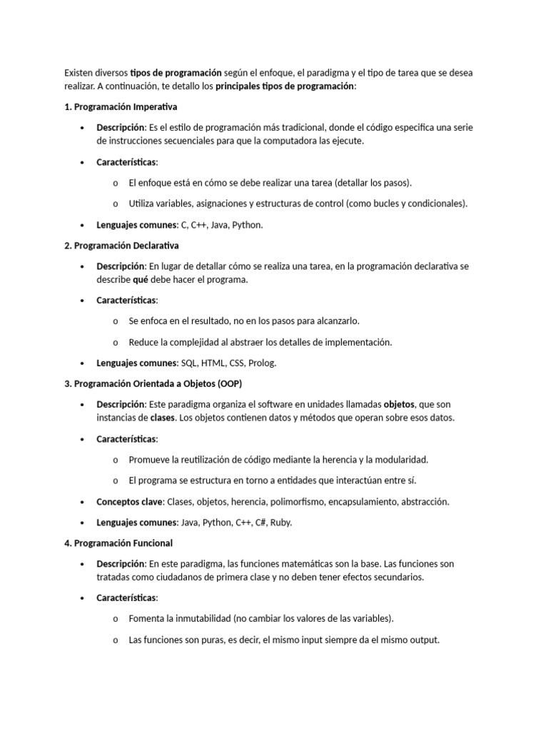 Tipos de Programación: Guía Completa | PDF | Lenguaje de programación ...