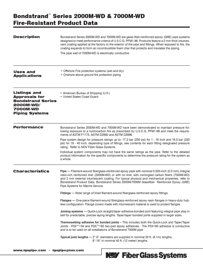 Bondstrand Series 2000m WD and 7000m WD Fire Resistant Data Sheet | PDF ...