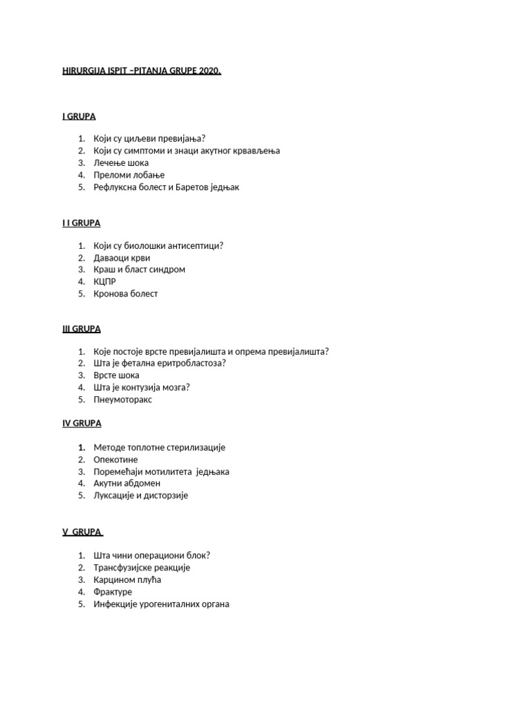 Pitanja Hirurgija 2020 | PDF