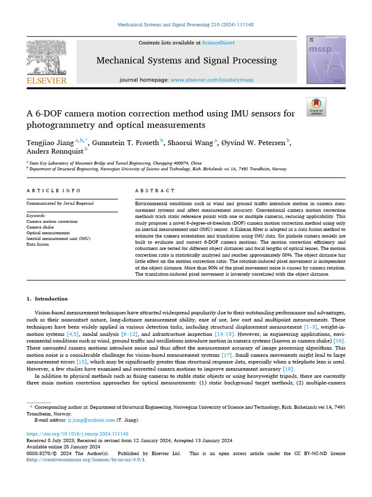 6-DOF Camera Motion Correction Using IMU | PDF | Image Stabilization ...