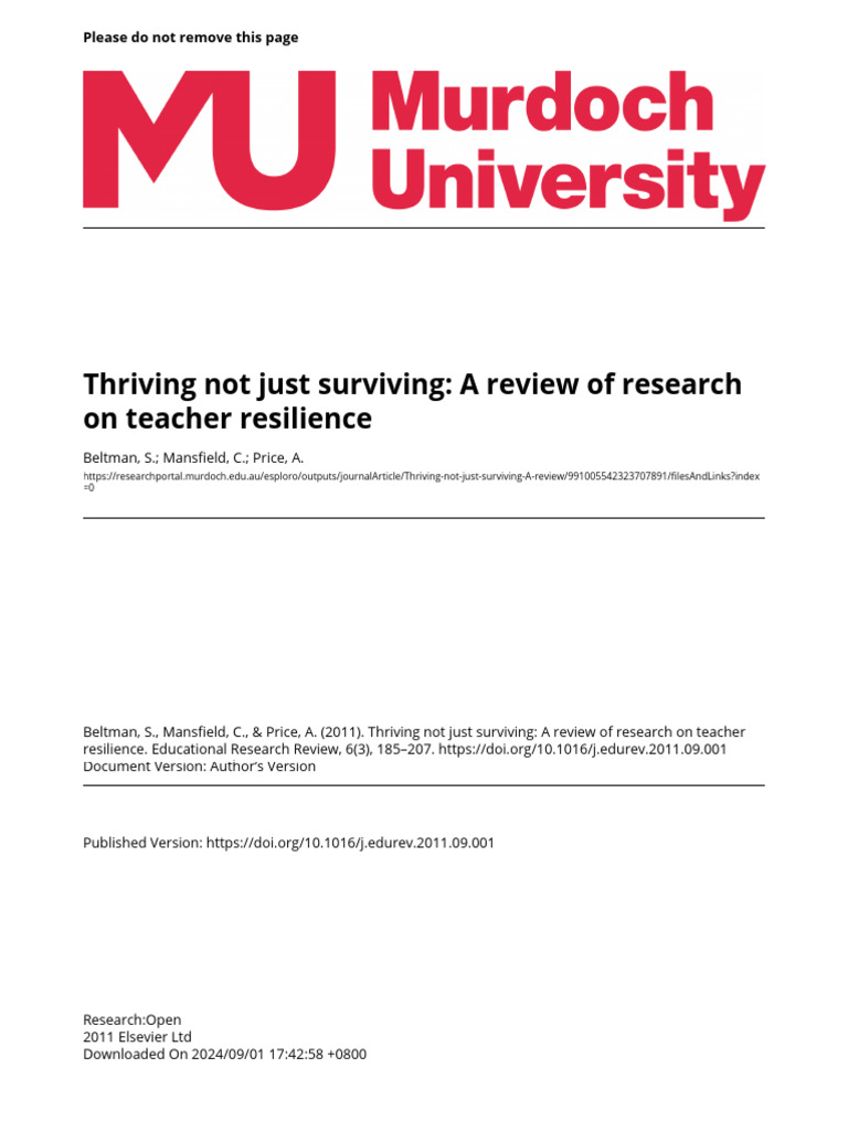 Beltman Et Al Paper Final Resubmission | PDF | Psychological Resilience ...