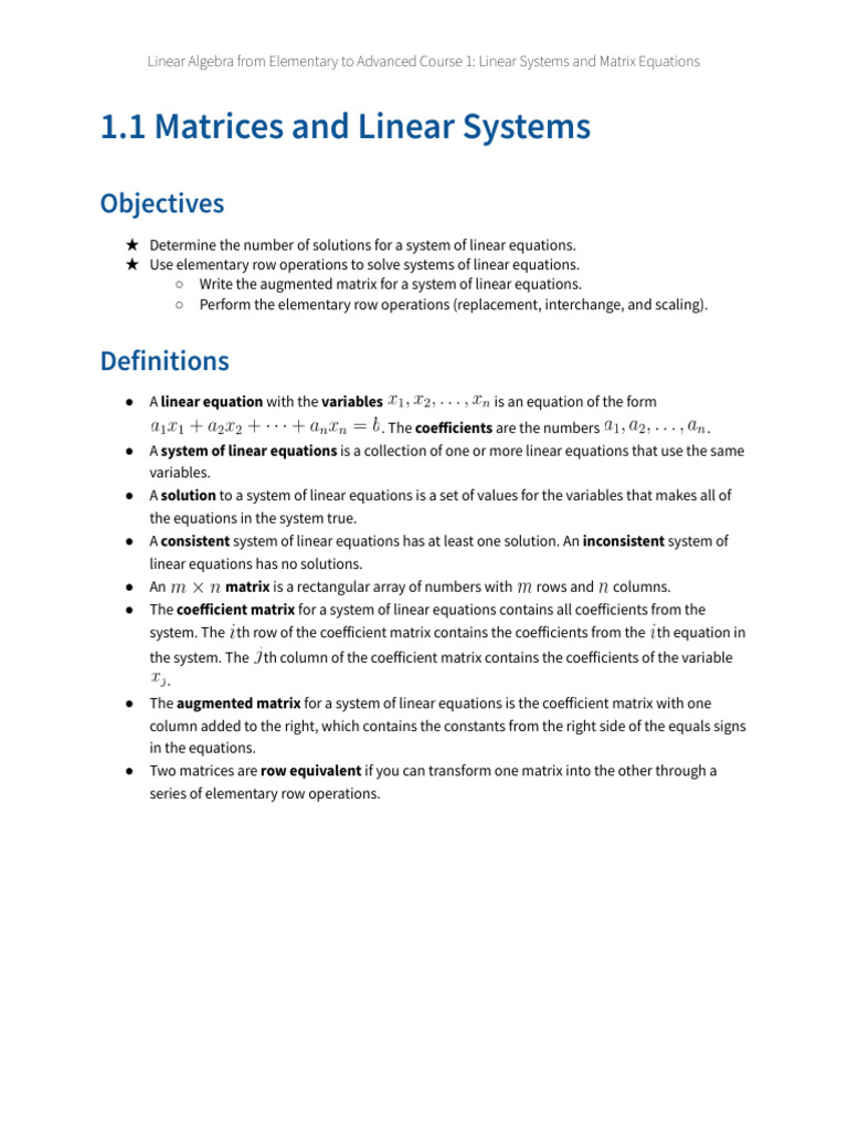 1.1 Matrices and Linear Systems | PDF | System Of Linear Equations | Matrix (Mathematics)