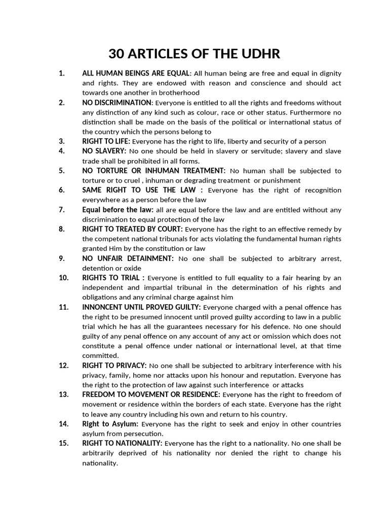 30 Articles of The Udhr | PDF | Detention (Imprisonment) | Libertarian ...