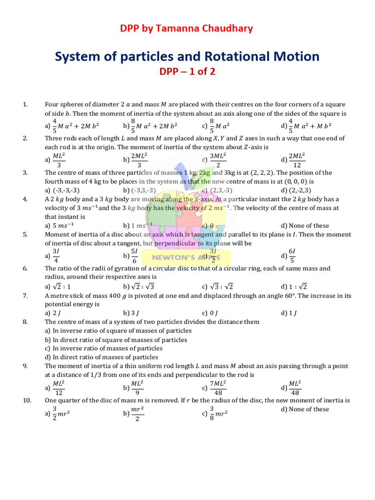 DPP - Rotational Mechanics - I | PDF | Rotation Around A Fixed Axis | Geometry