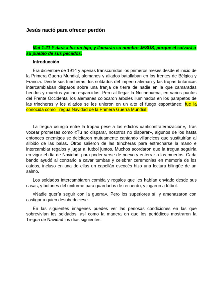 Jesús Nació para Ofrecer Perdón | PDF | Guerra de trincheras | Perdón