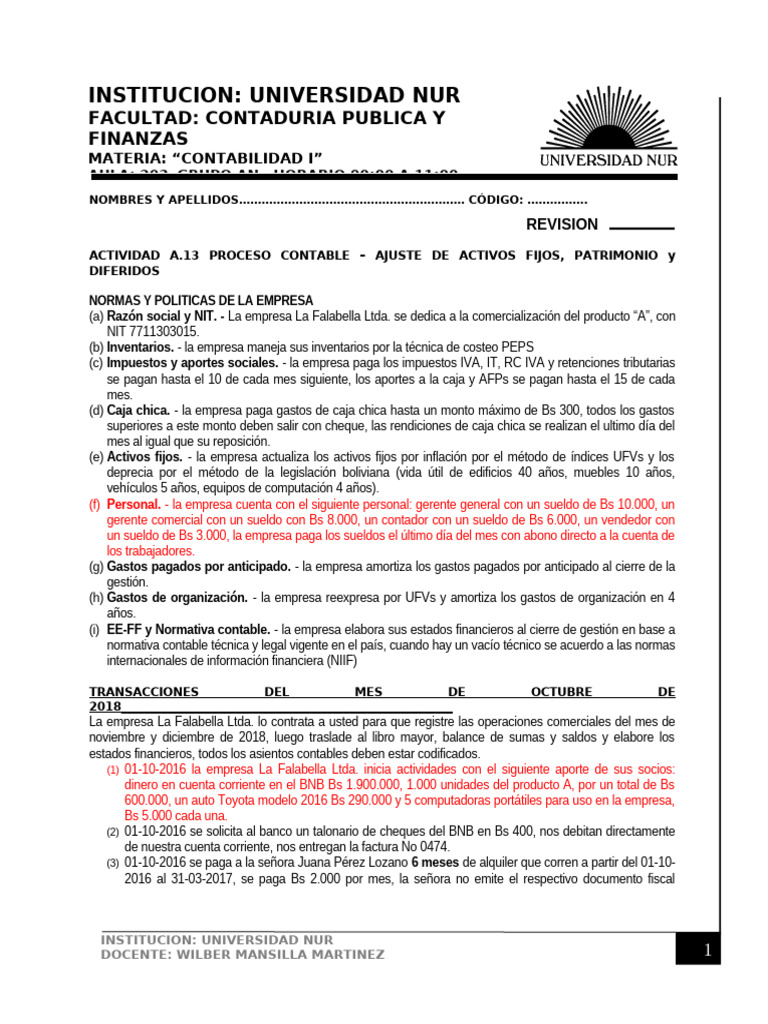 0013 Actividad Proceso Contable | PDF | Factura | Contabilidad