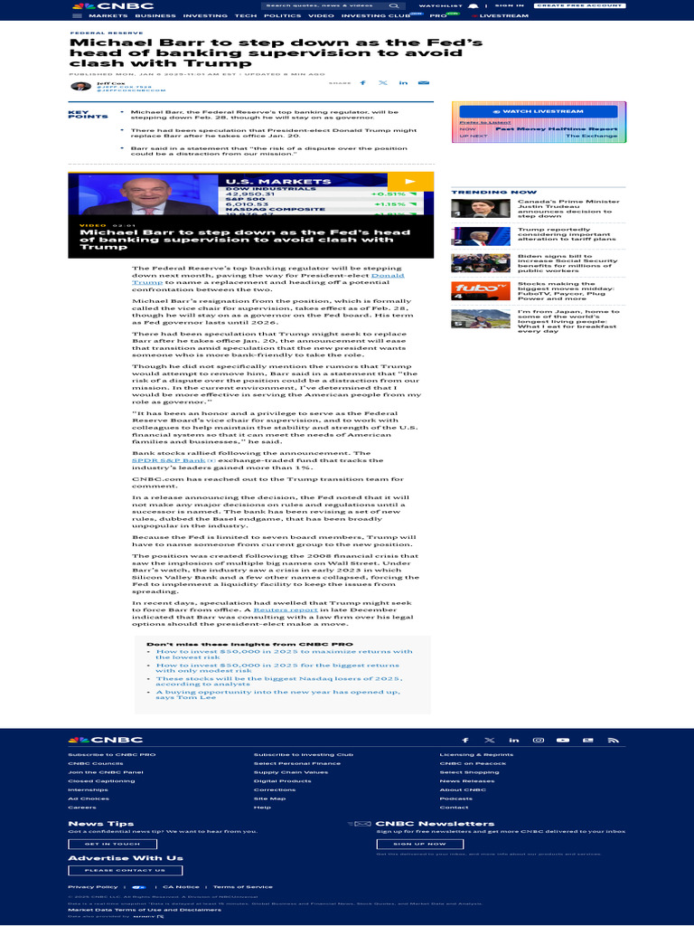 Michael Barr To Step Down As The Fed's Head of Banking Supervision To ...