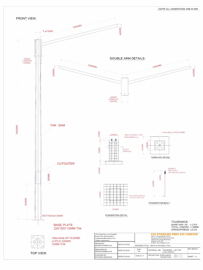 6MTR Octagonal Pole With Arm Iso | PDF