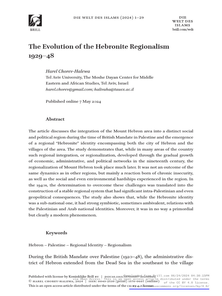 Evolution of Hebronite Regionalism (Chorev-Halewa) | PDF | Hebron ...