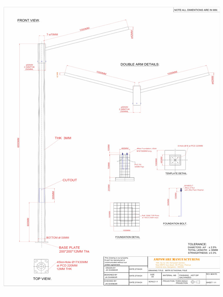 6 MTR Octagonal Pole (Ampsware) | PDF