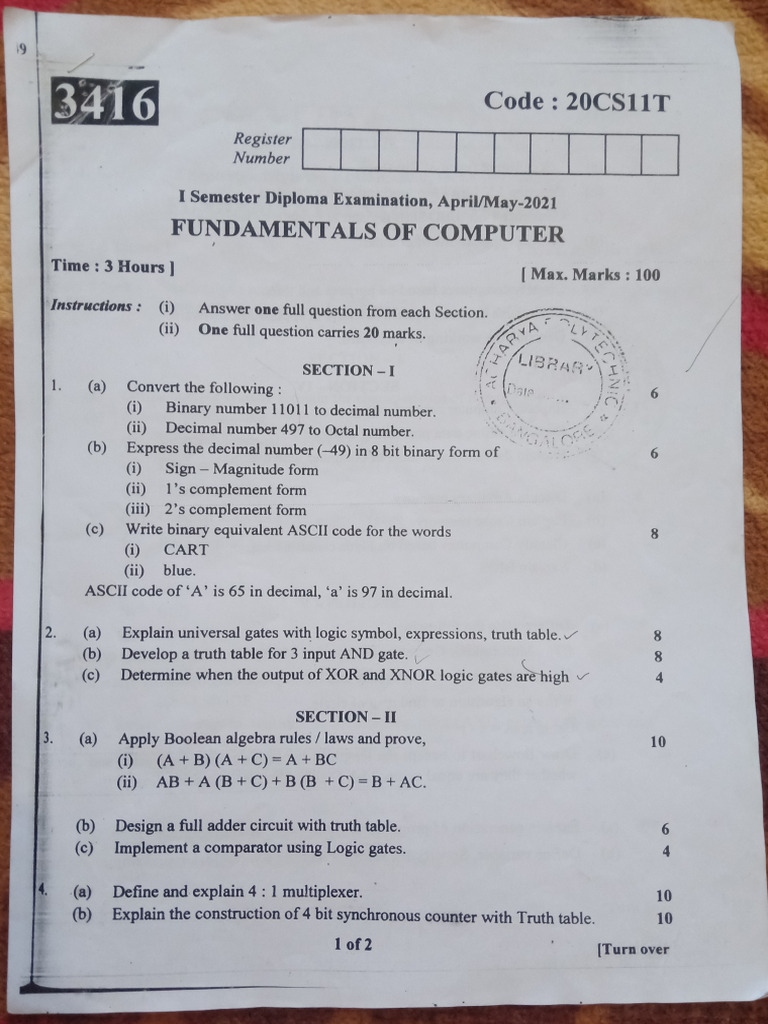 Fundamental of Computer Previus Year Question Paper | PDF