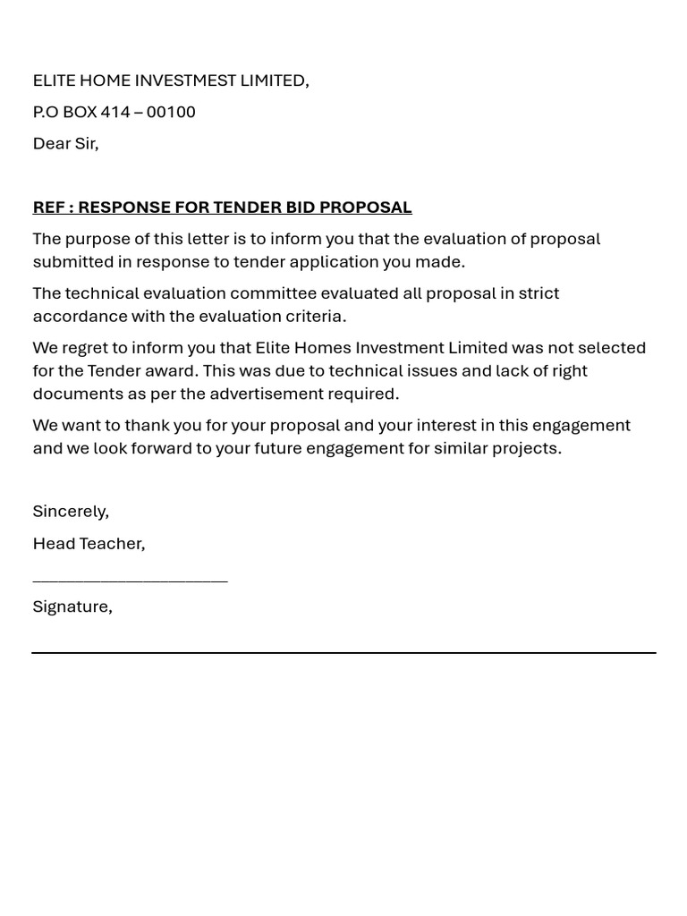 Tender Rejection Notification Letter | PDF