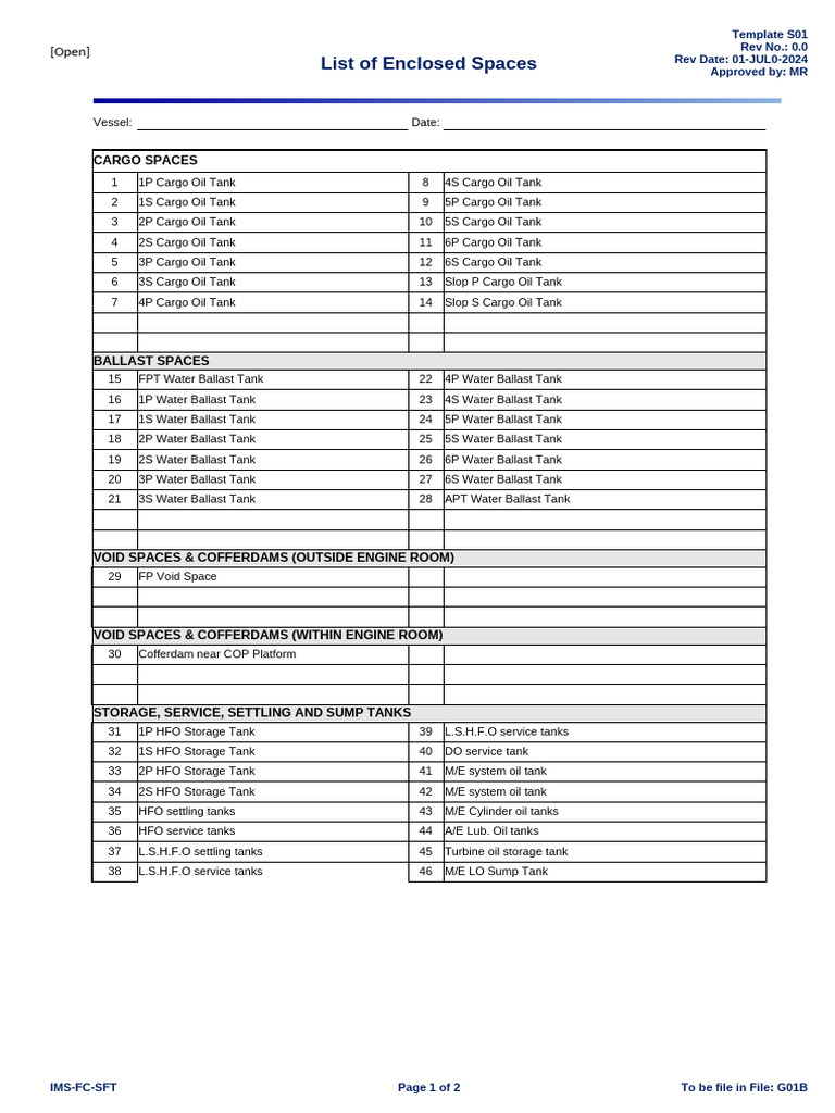 Enclosed Spaces List for Vessels | PDF