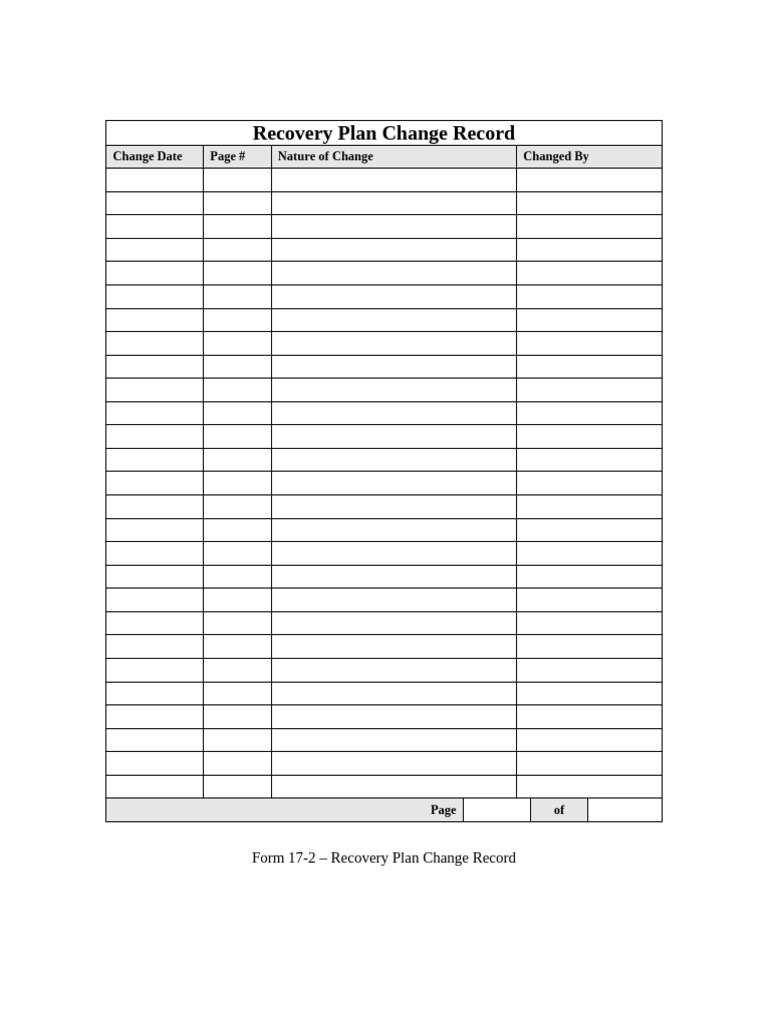 Recovery Plan Change Record Log | PDF